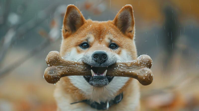 Cute Shiba Inu Holding Bone. Generative Ai Stock Illustration ...