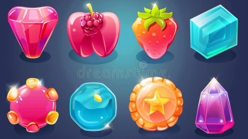 Cute Shiny Shiny Gummy Fruit Shape for Puzzle or Match Mobile App ...