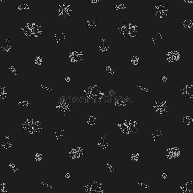 Cute Ship and Sailboat Seamless Pattern. Cartoon Nautical Items and ...