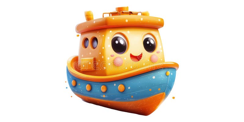 Cute Ship with Smiling Face Isolated on Transparent Background Stock ...