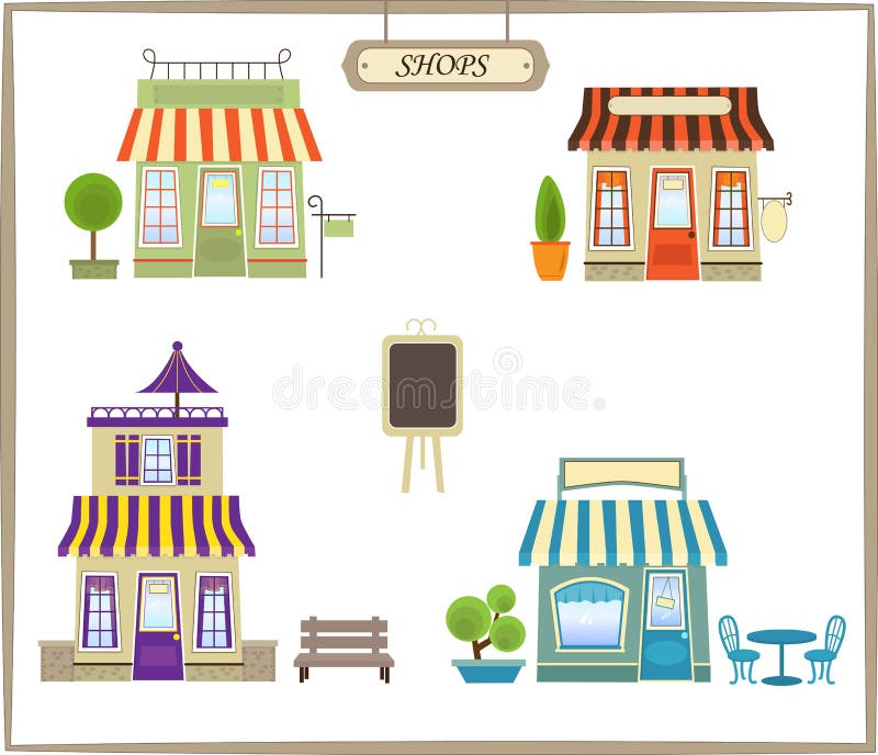 Cute Shops stock vector. Illustration of chairs, exterior - 37157931