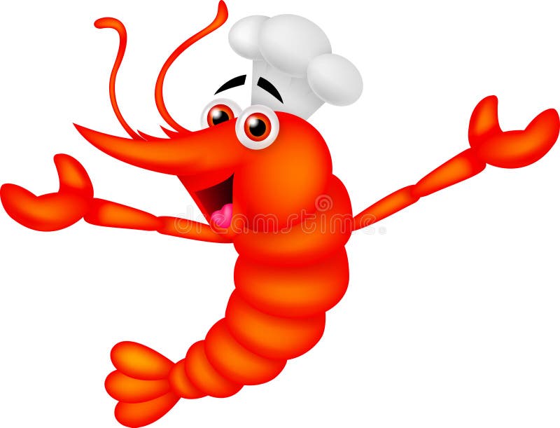 Cute Shrimp Chef Cartoon Waving Stock Vector - Illustration of cute ...