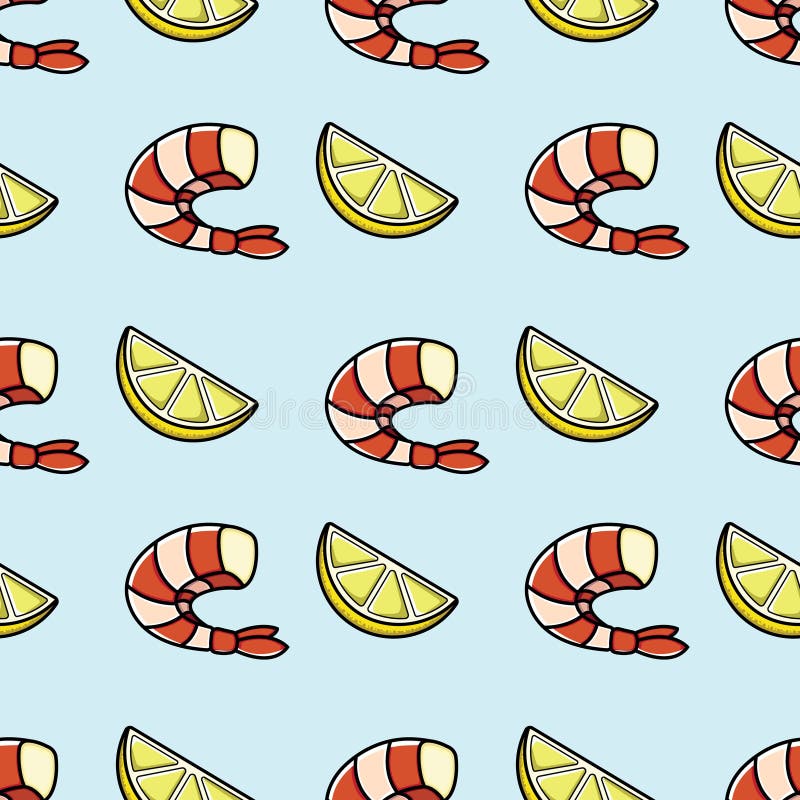 Cute Shrimp and Lime Seamless Pattern Stock Vector - Illustration of ...