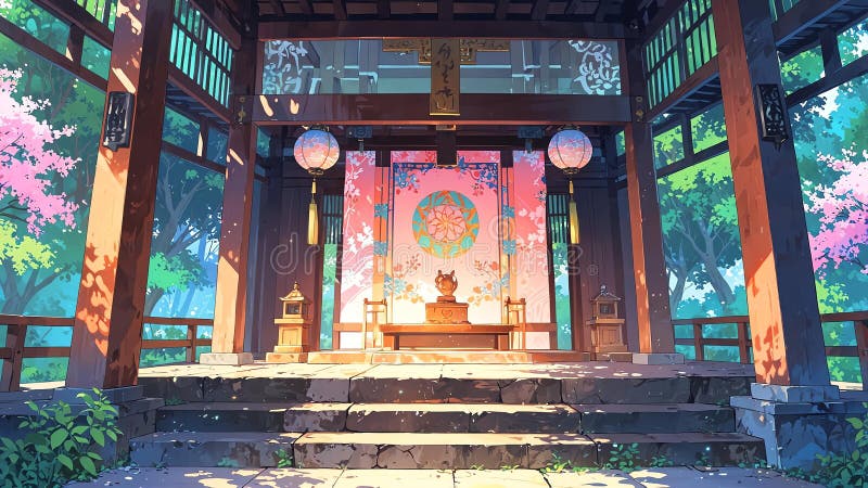 Cute Shrine Interior Perspective Anime Style Ai Generated Stock ...