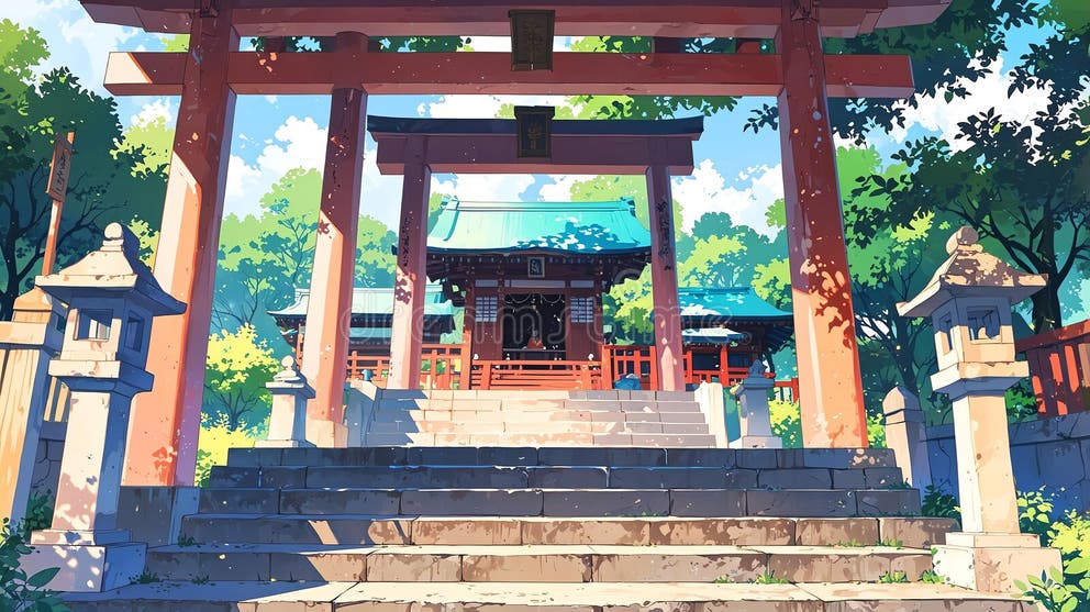 Cute Shrine Perspective Anime Style with Pas Ai Generated Stock ...