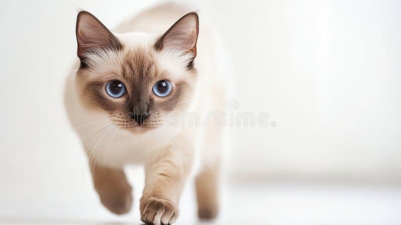 Cute Siamese Cat Walking on the Floor. Copy Space Stock Illustration ...
