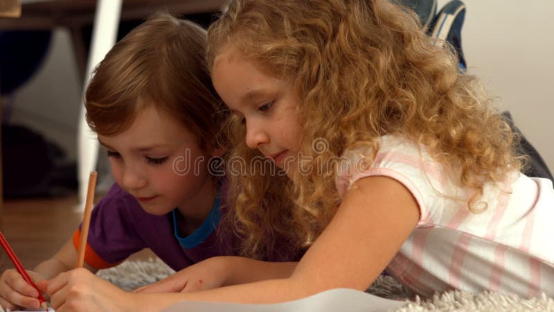 Cute Siblings Drawing on Paper Stock Footage - Video of child, girl ...