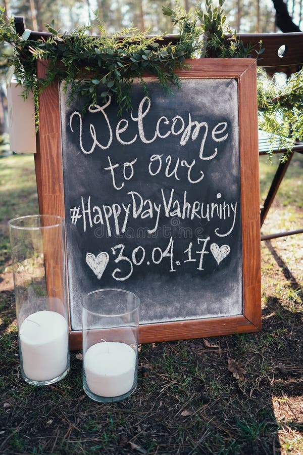 Cute Sign for a Wedding Reception Editorial Image - Image of glass ...