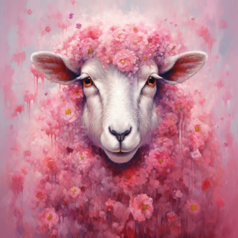 Cute Simple Drawing with a Pink Fluffy Sheep on a Pink Background for ...