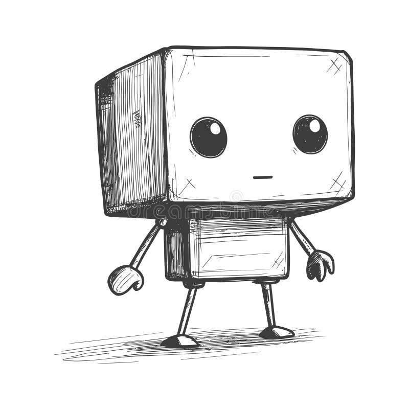 Adorable Sketch of a Boxy Robot Character Stock Vector - Illustration ...