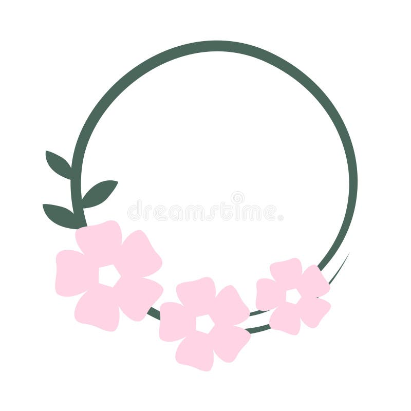 Cute Simple Round Frame with Flowers and Leaves. Vector Isolated ...