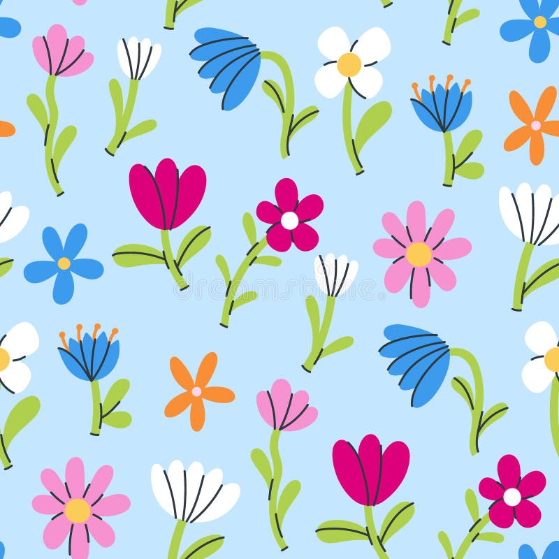 Cute Simple Seamless Pattern with Flowers of Various Shapes. Vector ...