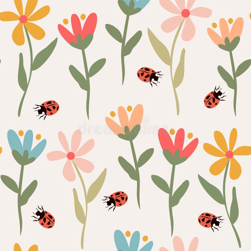 Ladybug Insects with Flower Seamless Pattern Design Stock Vector ...