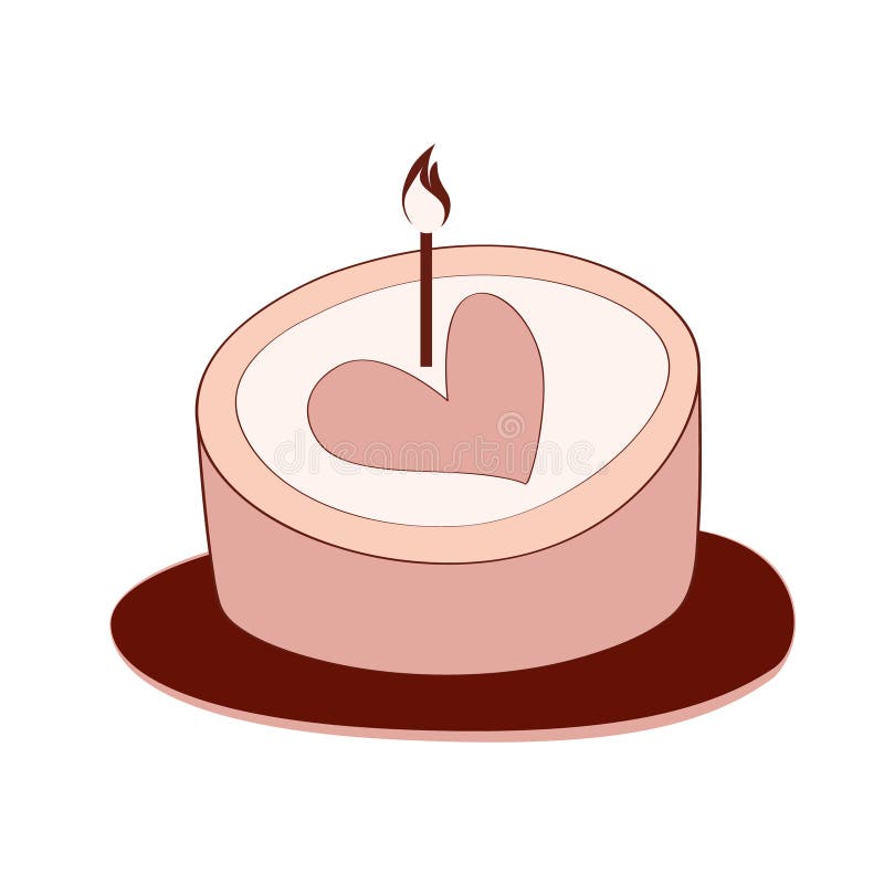 Cute Simple Sweet Bento Cake with a Lighting Candle. Isolated Vector ...