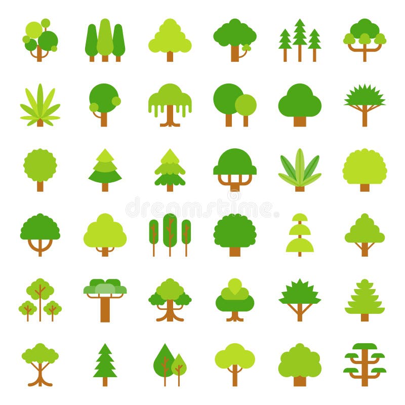 Cute Simple Tree and Plant Icon, Flat Design Stock Vector ...