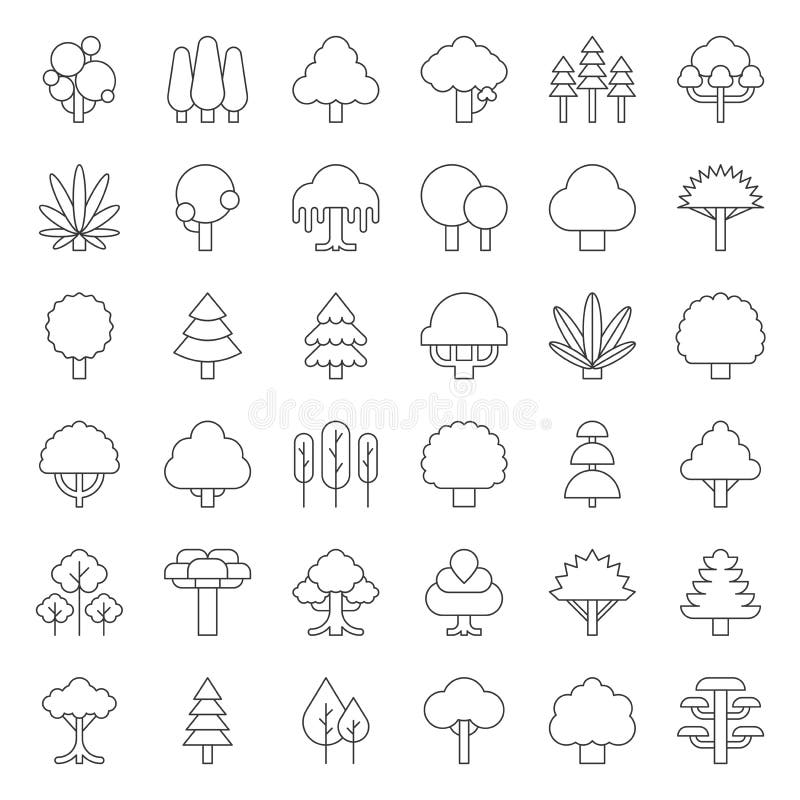Cute Simple Tree and Plant Icon, Outline Design Stock Vector ...