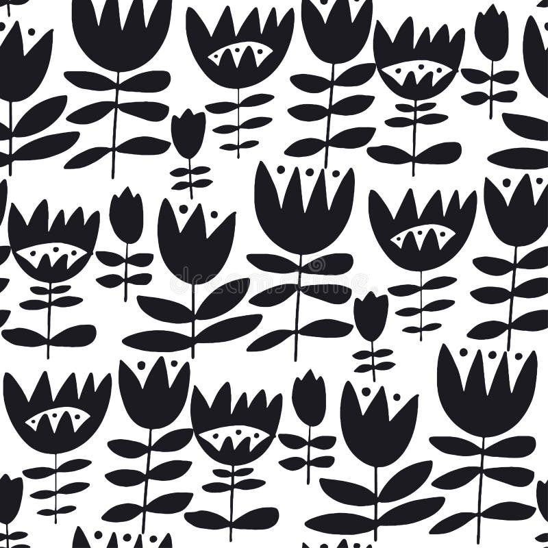 Cute Simple Tulip Flower Seamless Pattern Stock Vector - Illustration ...