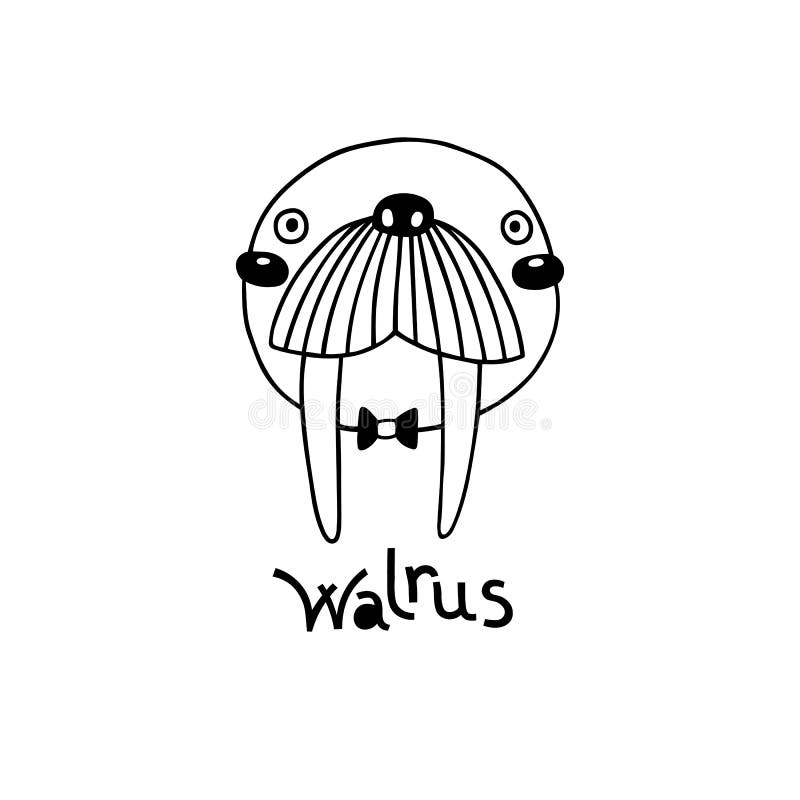 Cute, Simple Walrus Face Cartoon Style. Vector Illustration Stock ...