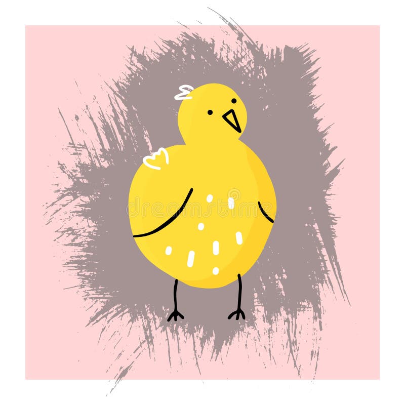 Cute Simple Yellow Chick Isolated Vector Hand Drawing on Texture ...