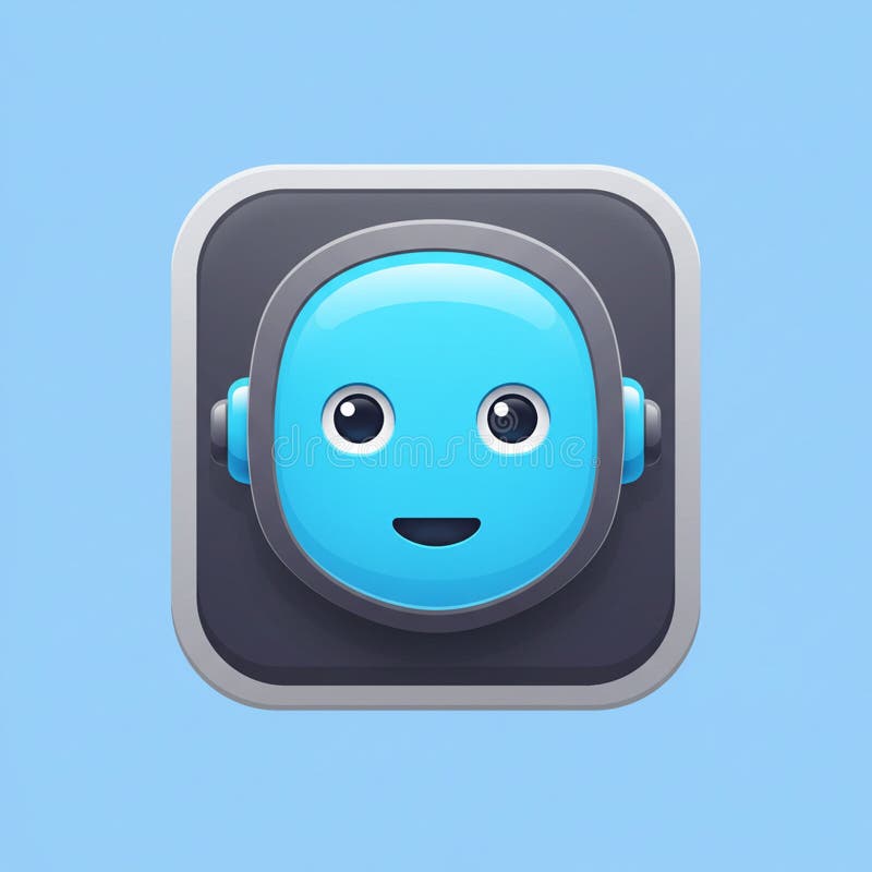 Cute, Simplistic Robot Face Icon with a Bright Blue, Rounded Head and ...