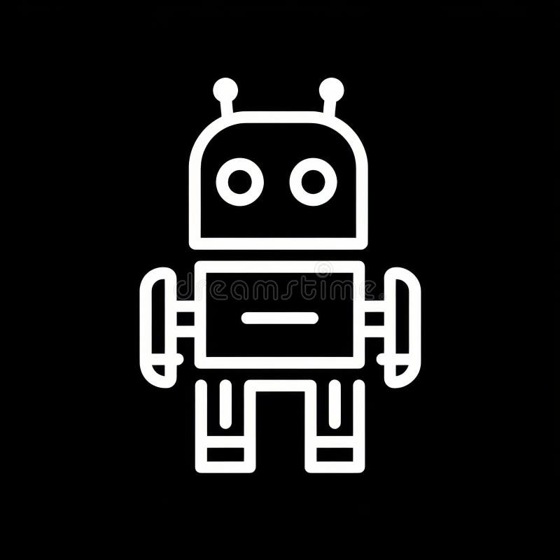 Cute Simplistic Robot Icon with Antennas on Black Background Stock ...