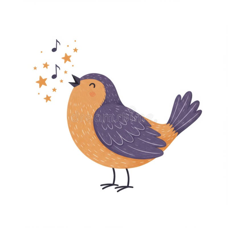 Cute Singing Bird Illustration with Stars and Music Notes Stock ...