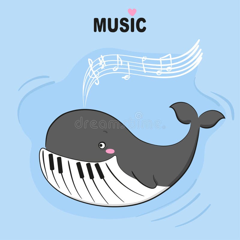 Cute Singing Whale with Piano. Music Concept Stock Vector ...