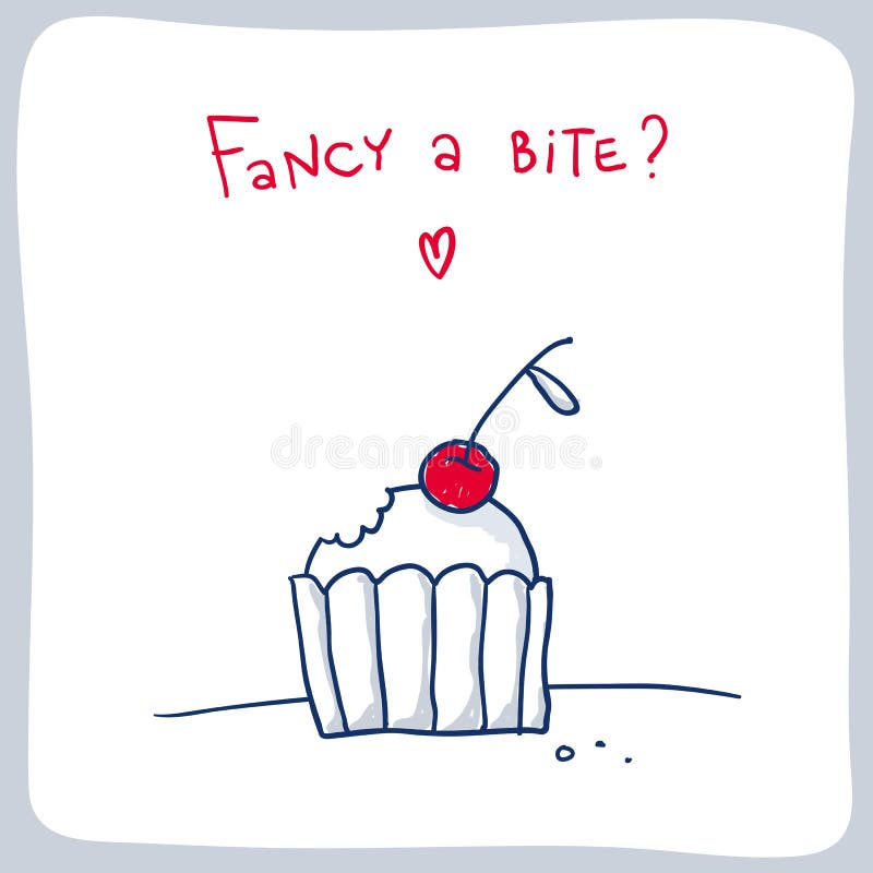 Valentine Cupcake Sketch with One Heart Stock Vector - Illustration of ...