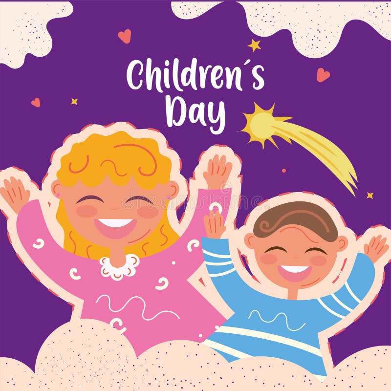 Cute Sketch of Children Happy Children Day Template Vector Stock Vector ...
