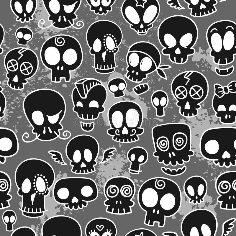 Seamless Pattern With Cute Skulls. Stock Vector - Illustration of cute ...