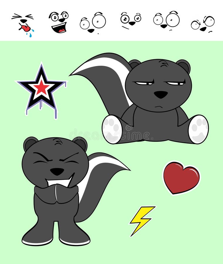 Cute Skunk Cartoon Expressions Set Stock Vector - Illustration of ...