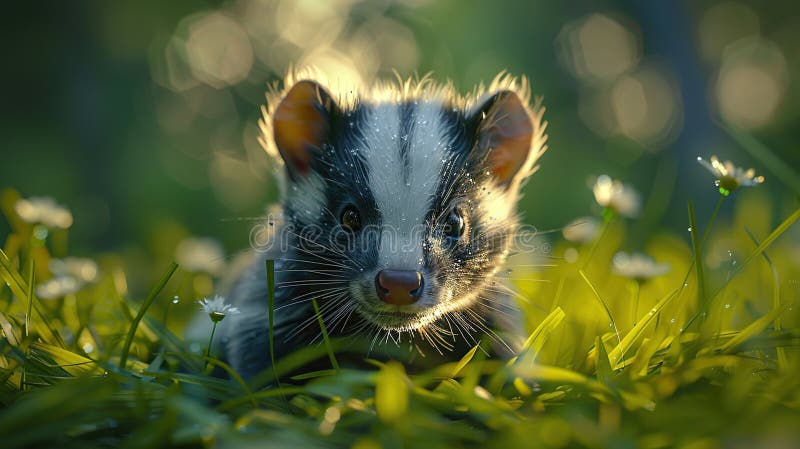 Cute Skunk in Grass stock illustration. Illustration of wildlife ...