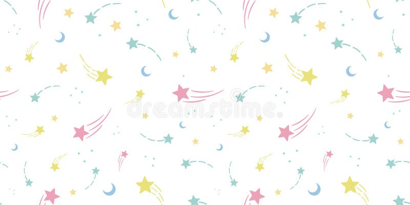 Cute Sky Pattern with Shooting Stars, Vector Repeat Background, Pastel ...