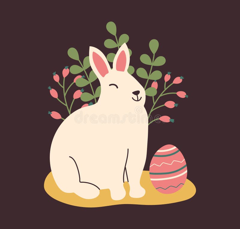 Cute Sleeping Bunny with Colorful Easter Egg with Spring Leaves and ...