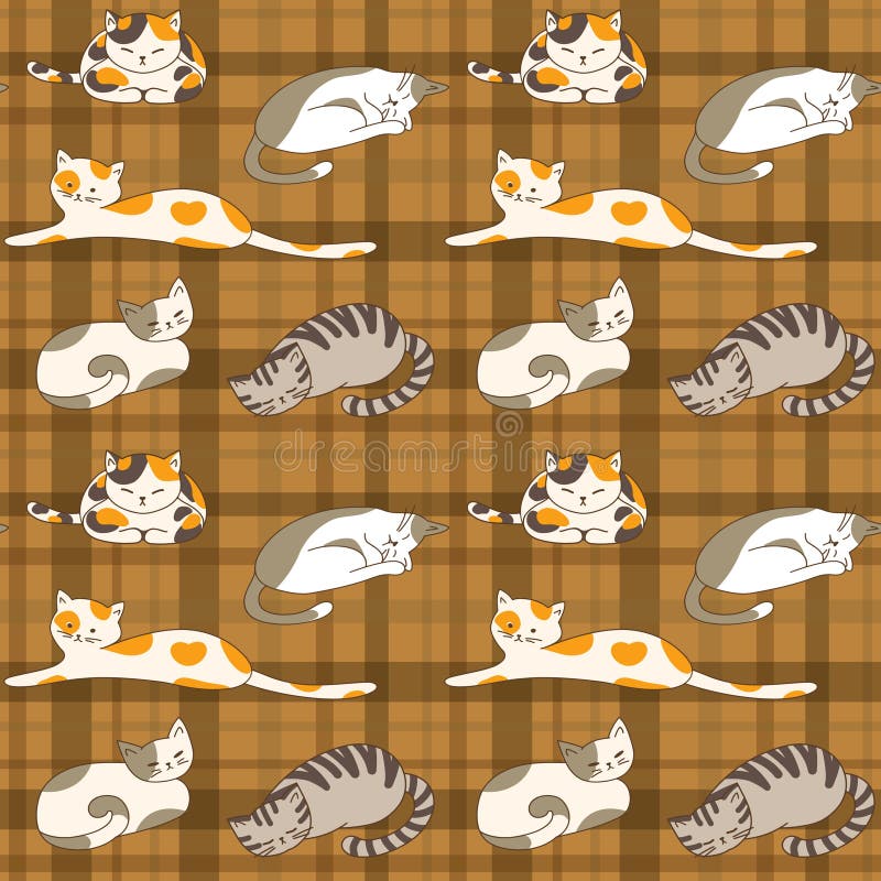 Cute Sleeping Cats on a Blanket Background Seamless Vector Pattern ...