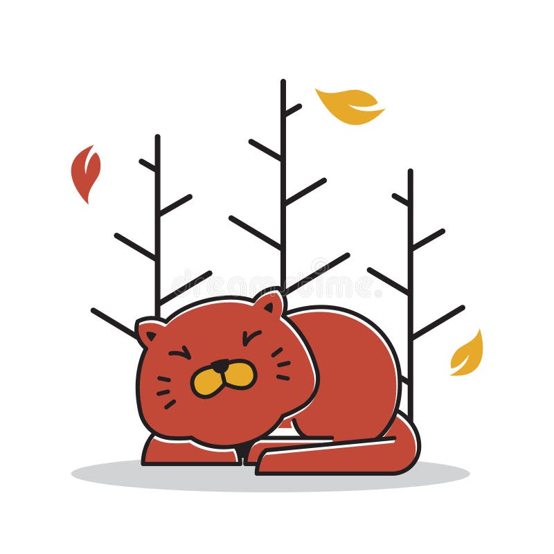 Cute Sleeping Fat Cat Autumn Fall Season Cartoon Stock Vector ...