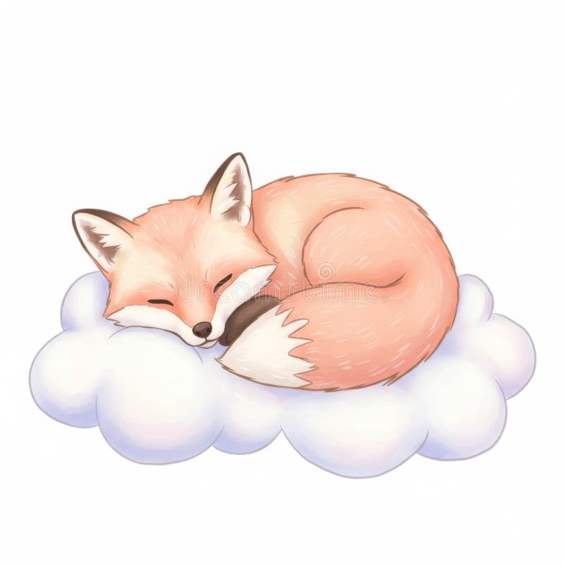 Cute Sleeping Fox on a Cloud Illustration Stock Illustration ...