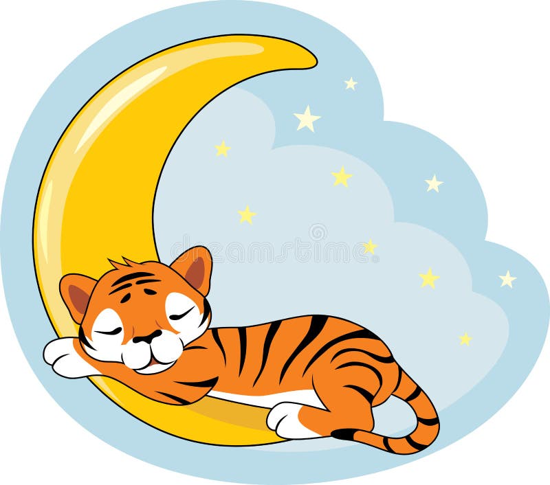 A Sleeping Tiger Cub. Vector Drawing in a Flat Style on an Isolated ...