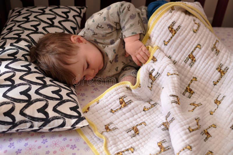 Cute Sleepy Boy is Getting Ready for His Nap the Open Crib Stock Image ...