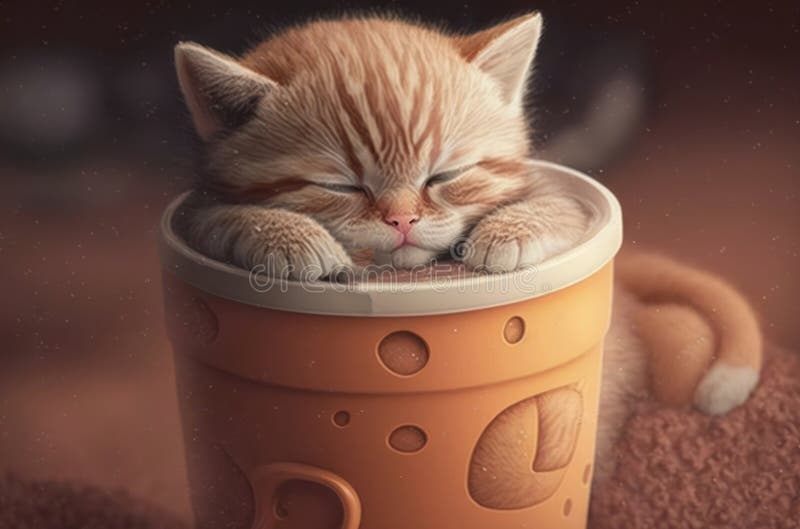 Cute Sleepy Cat Sleep in Coffee Cup Illustration Stock Illustration ...