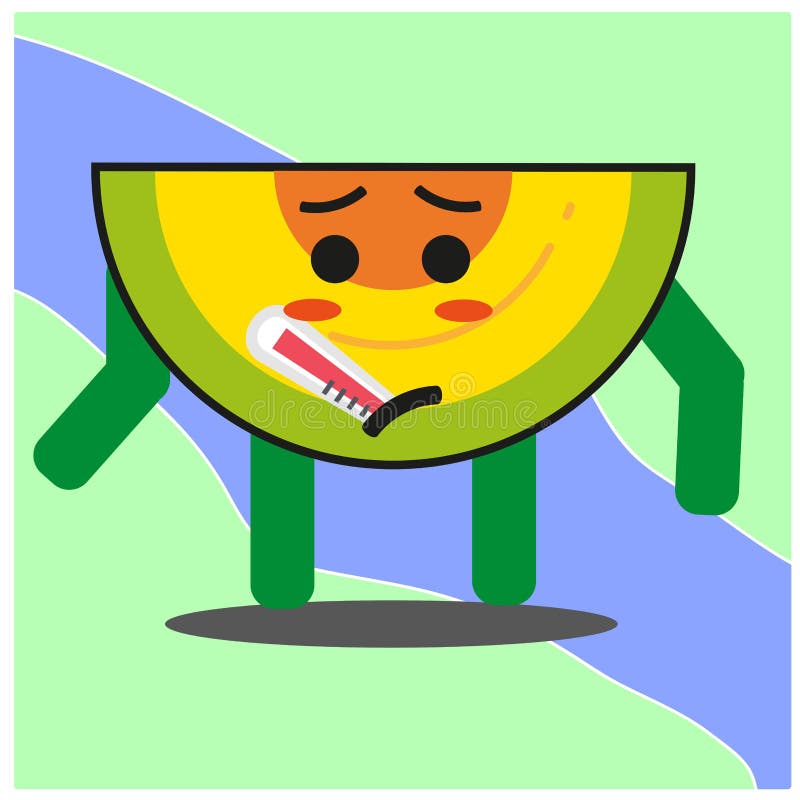 Cute Slice of Melon Fruit Cartoon Face Mascot Character with Hand and ...