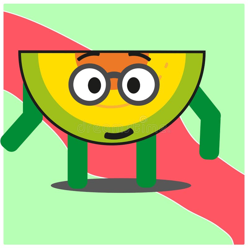 Cute Slice of Melon Fruit Cartoon Face Mascot Character with Hand and ...