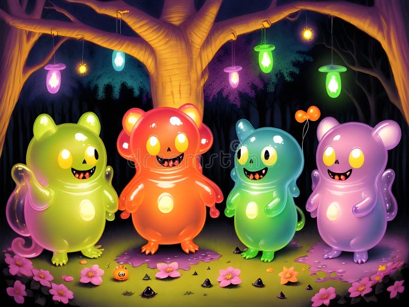 Cute Slime Creatures Celebrating, Generative AI Illustration Stock ...