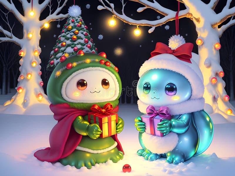 Cute Slime Creatures Christmas, Generative AI Illustration Stock ...