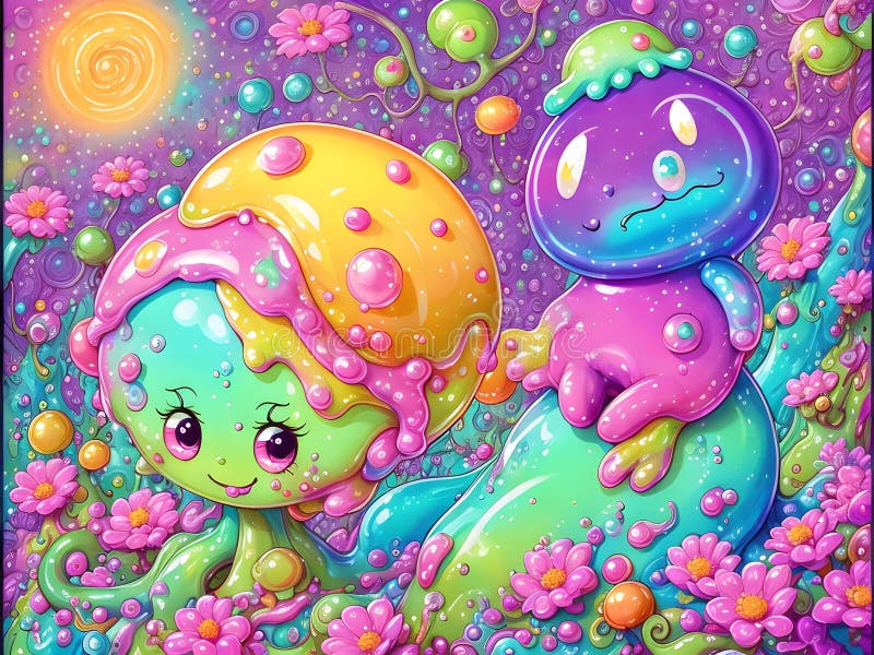 Cute Slime Creatures, Generative AI Illustration Stock Illustration ...