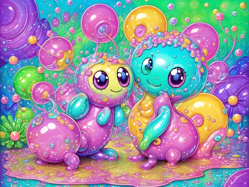 Cute Slime Creatures in Outerspace, Generative AI Illustration Stock ...
