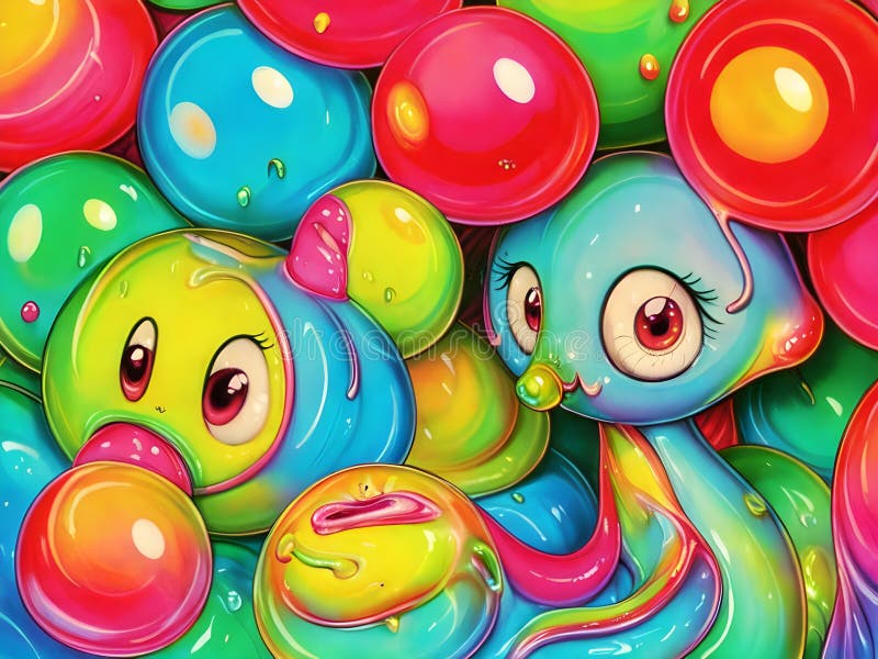 Cute Slime Creatures, Generative AI Illustration Stock Illustration ...