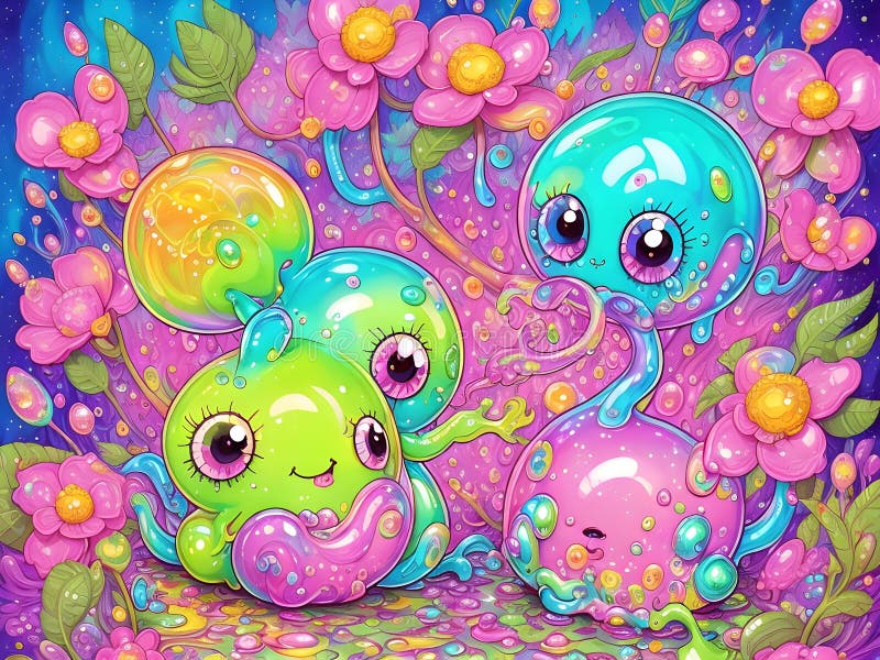 Cute Slime Creatures, Generative AI Illustration Stock Illustration ...