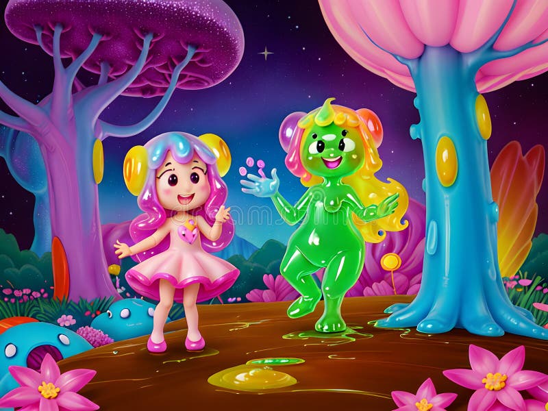 Cute Slime Creatures in Outerspace, Generative AI Illustration Stock ...