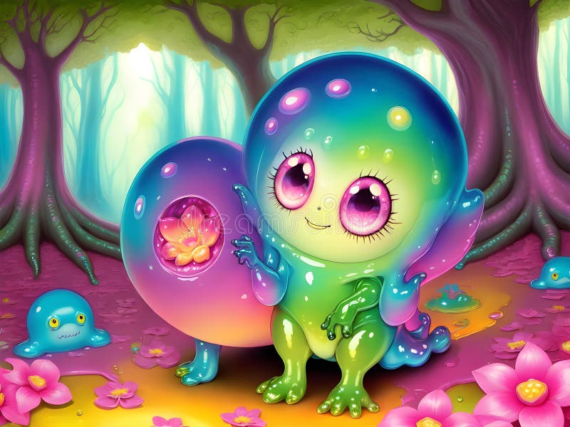 Cute Slime Creatures, Generative AI Illustration Stock Illustration ...